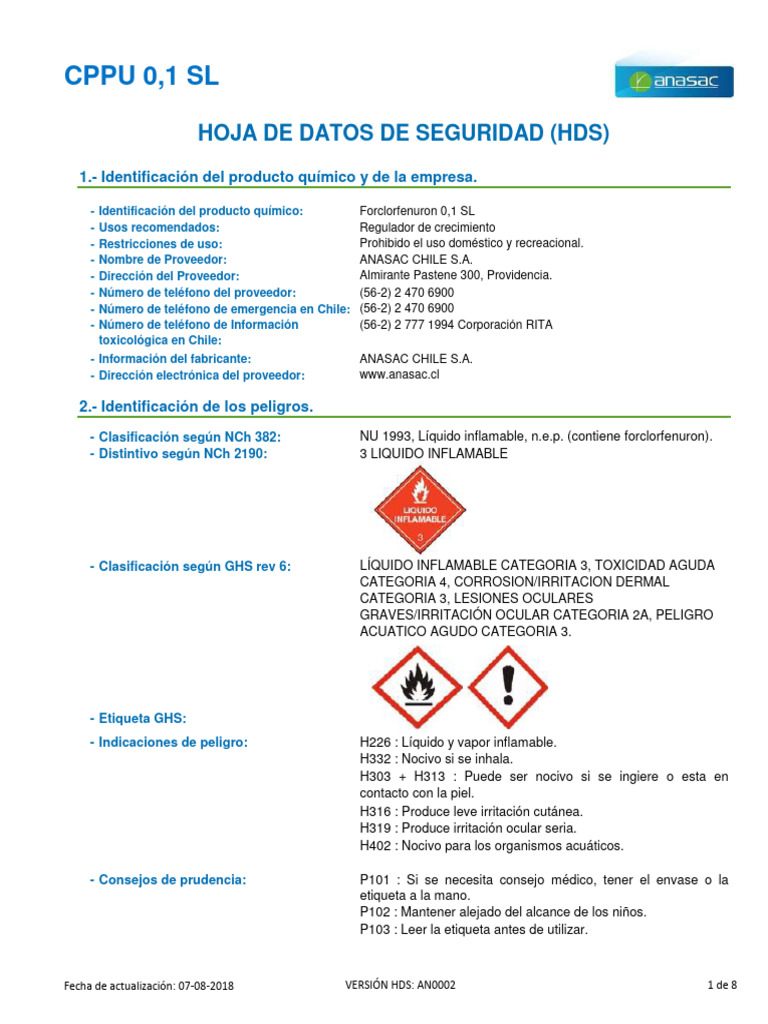 Hoja de Seguridad CPPU 0,1 SL | PDF | Agua | Pesticida