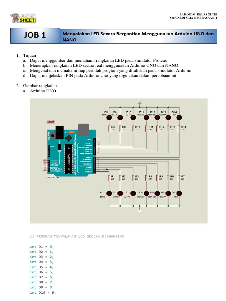 JOB SHEET 1 MDM Menyalakan LED Secara Bergantian | PDF | Arduino