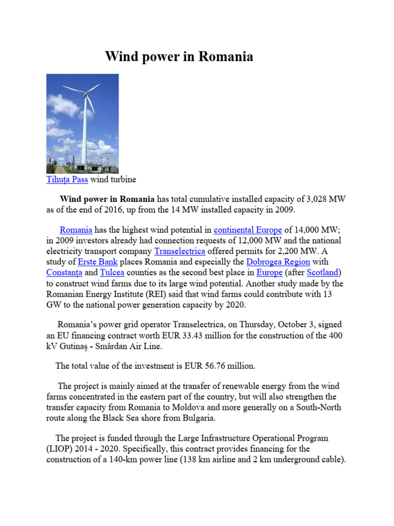 Wind Power in Romania | PDF | Wind Power | Wind Farm