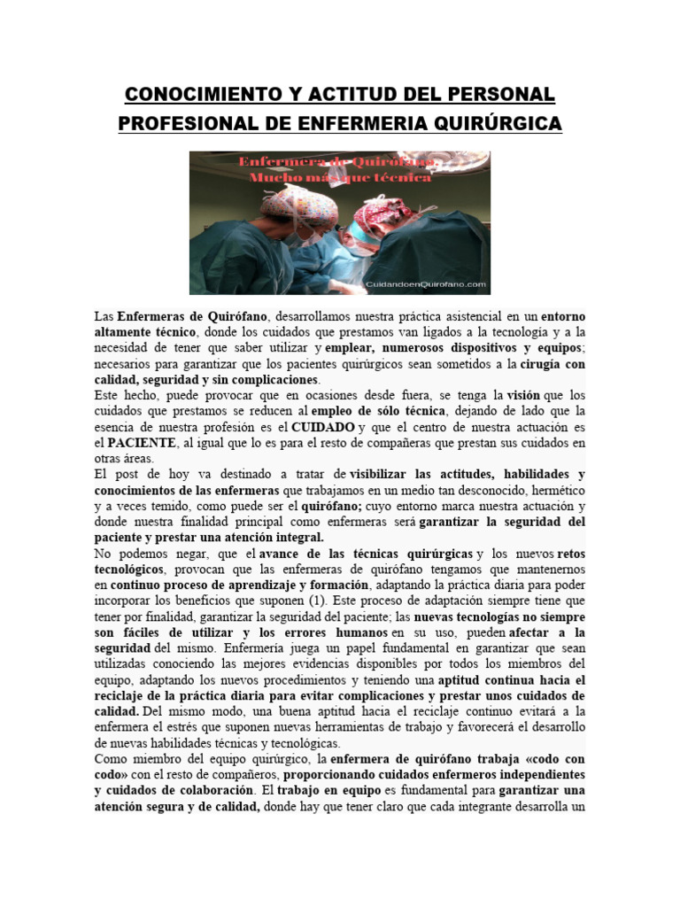 Conocimiento y Actitud Del Personal Profesional de Enfermeria Quirúrgica | PDF | Enfermería ...