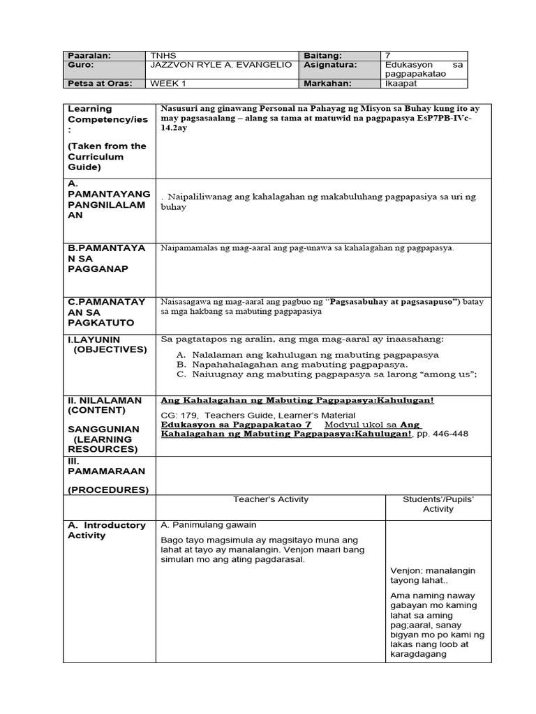 Esp Lesson Plan | PDF Esp Lesson Plan | PDF