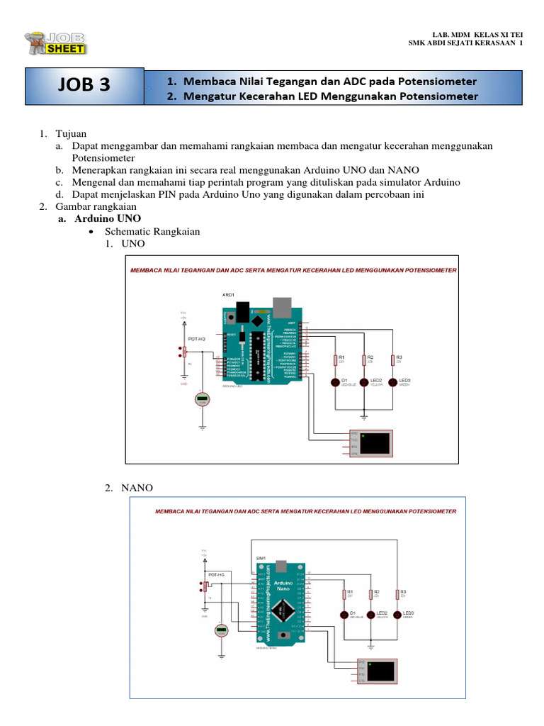 JOB SHEET 3 MDM Mengatur Kecerahan LED Menggunakan Potensiometer | PDF