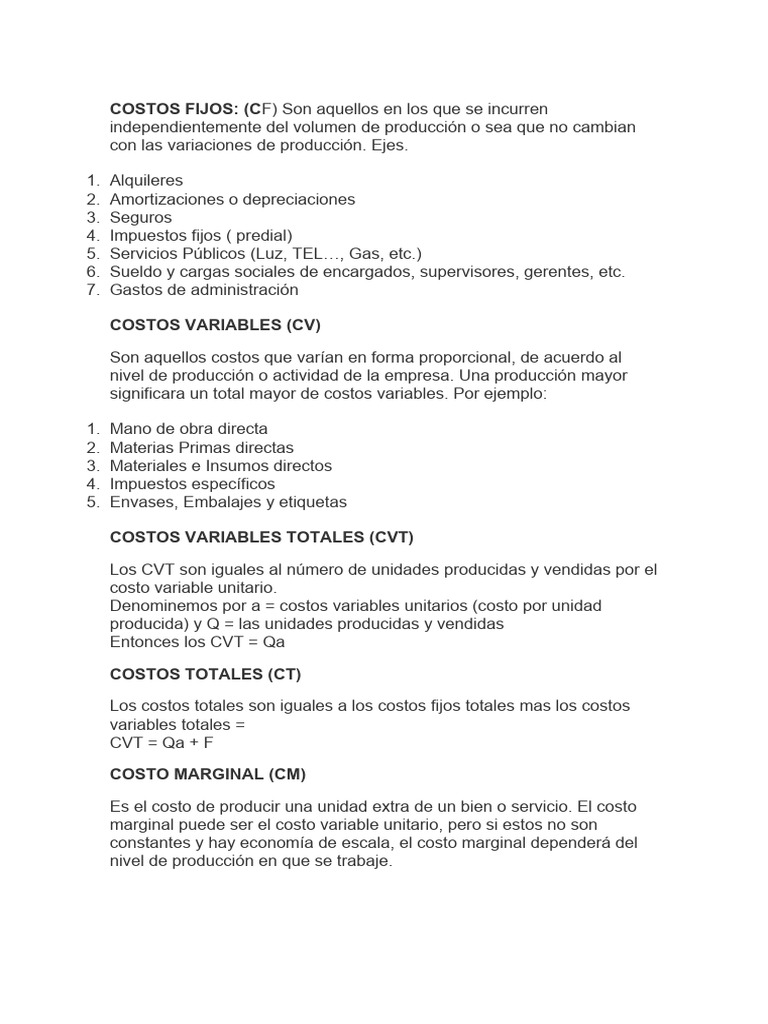 Costos Fijos | PDF | Business | Costo marginal