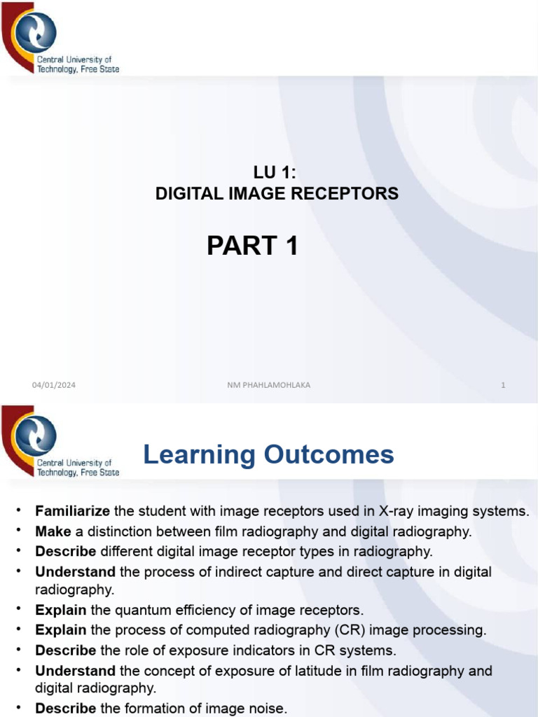 LU 1 Digital Image Receptors 2022 Part 1 | Download Free PDF | Radiography | Image Processing