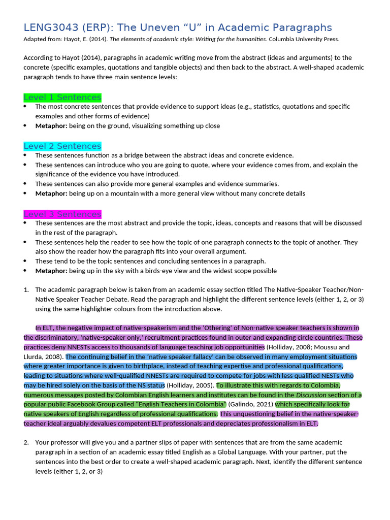 LENG3043 (ERP) : The Uneven "U" in Academic Paragraphs: Level 1 ...