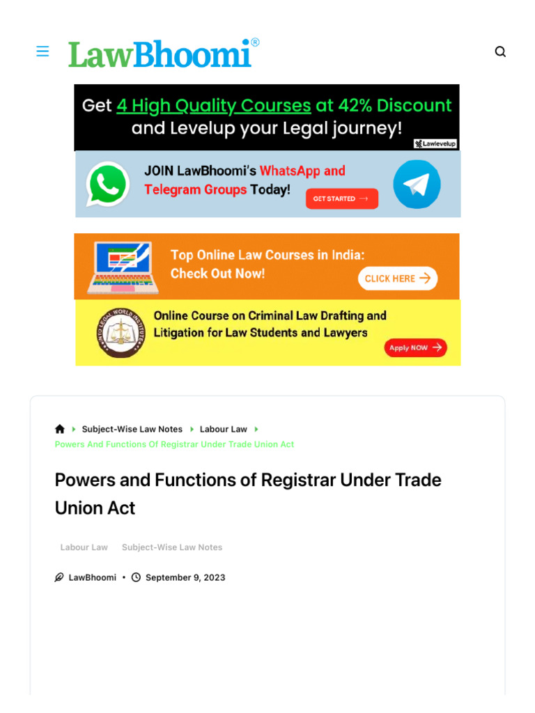 Powers And Functions Of Registrar Under Trade Union Act Pdf Domain