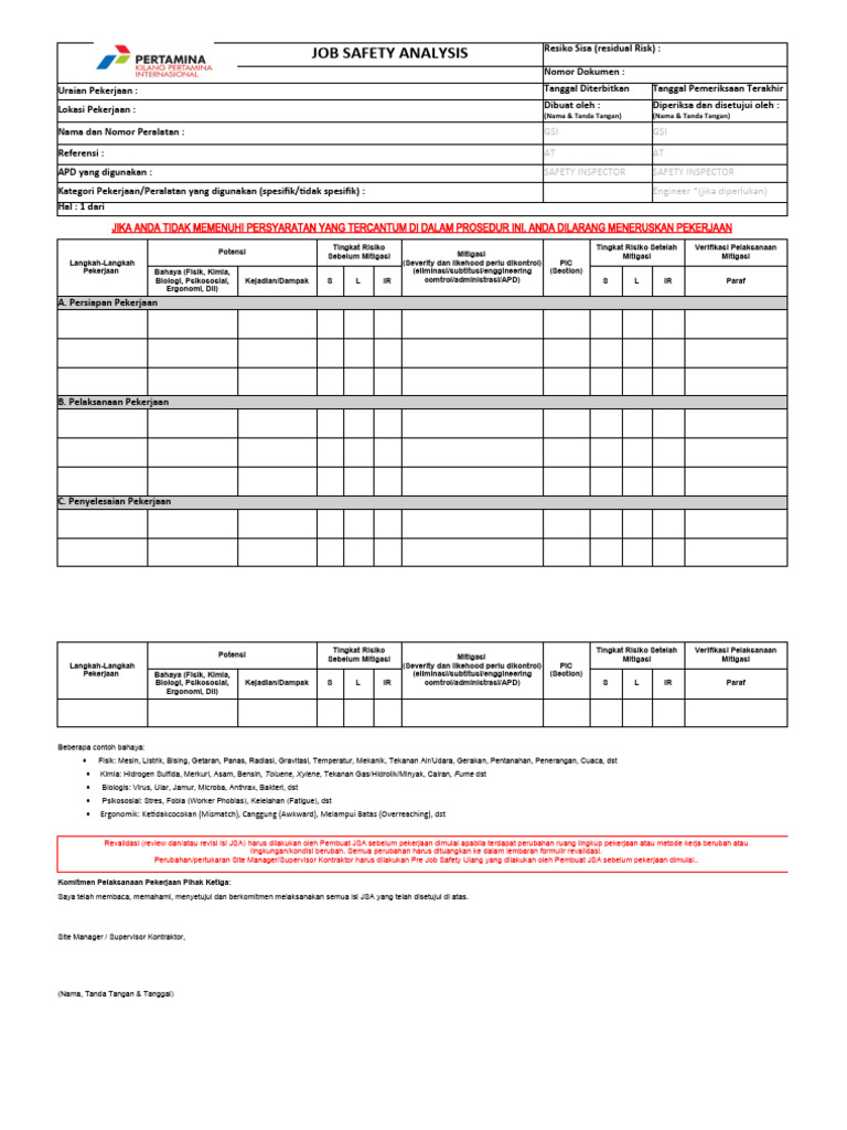 Format Formulir JSA dalam Excel | PDF