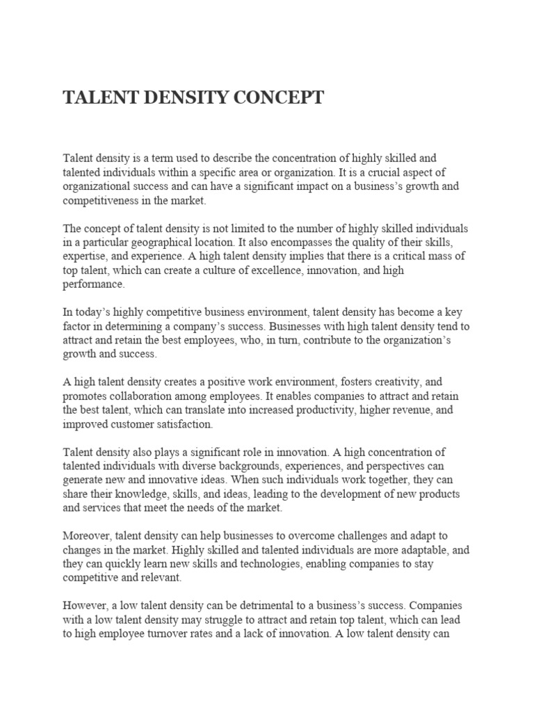 Talent Density Article | PDF | Innovation | Organizational Behavior
