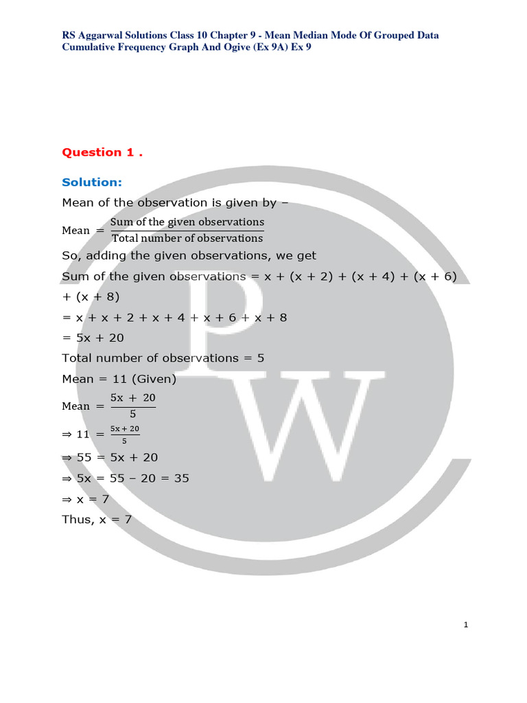 Solution | PDF | Mean | Mathematics