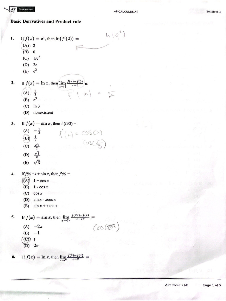 Basic Derivatives and Product Rule | PDF
