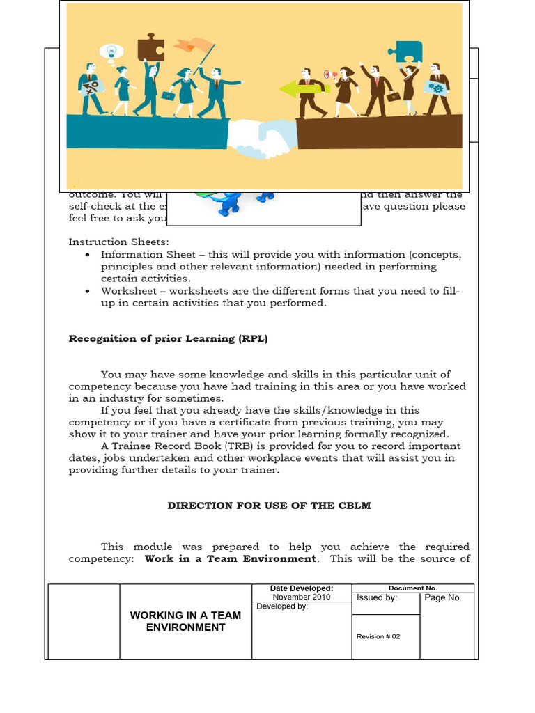 CBLM Work in A Team Environment | PDF | Nonverbal Communication | Communication