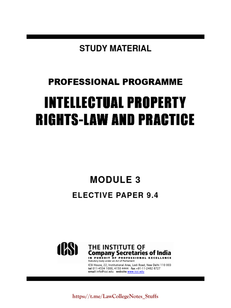 Study Material On Intellectual Property by Icsi | PDF | Patent | Trademark