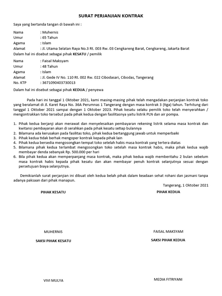 Surat Perjanjian Kontrak Pdf