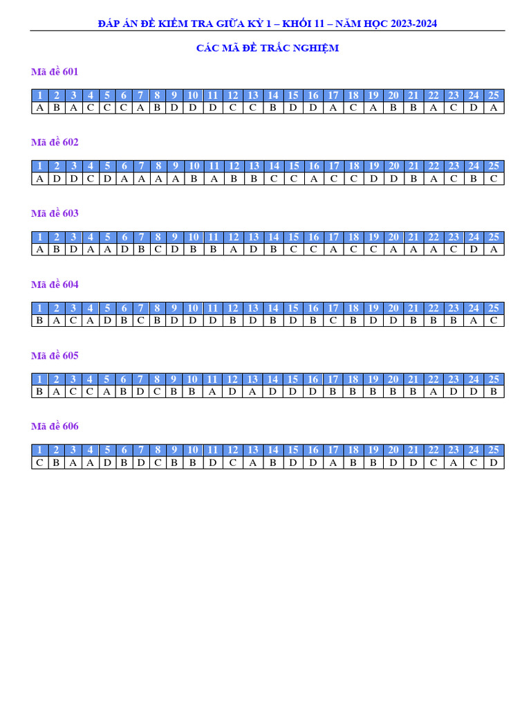 Đáp Án TN - TL Đề GK1 Khối 11 | PDF