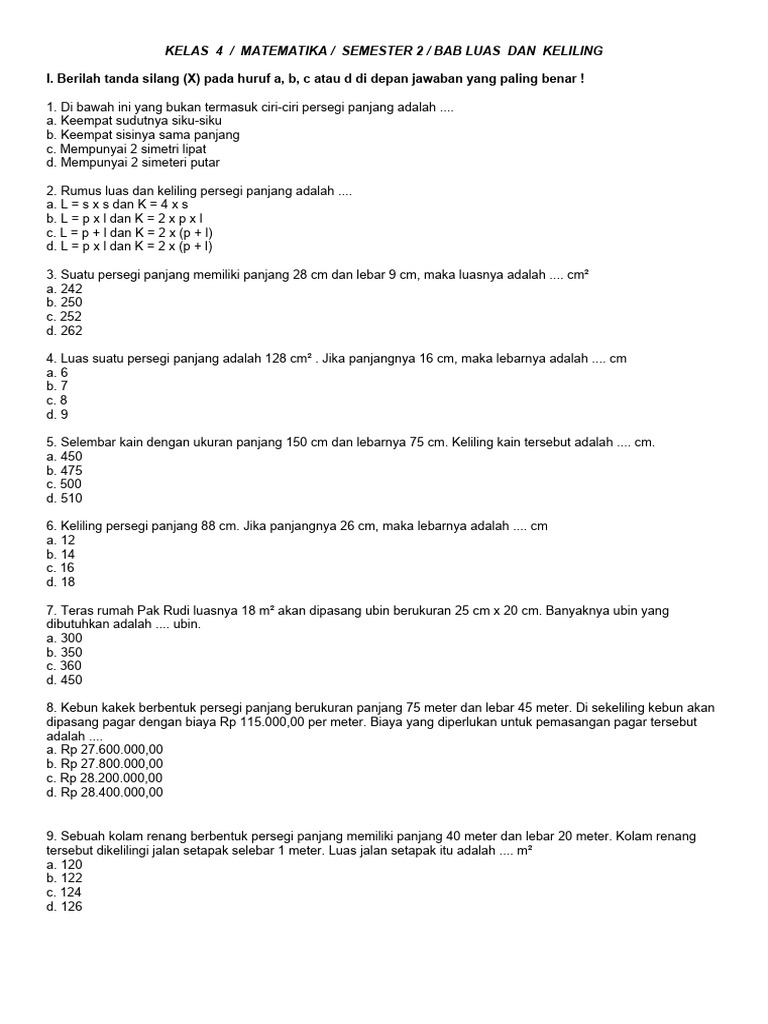 Kelas 4 Matematika Luas Dan Keliling | PDF
