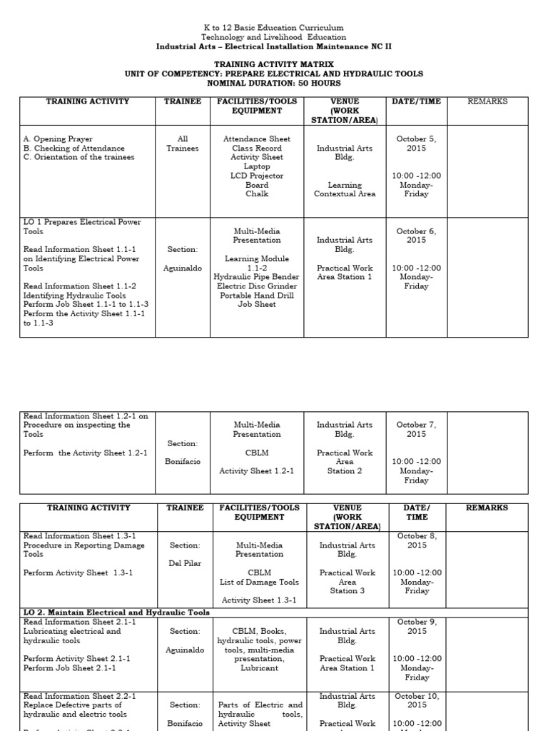 Training Matrix Pdf