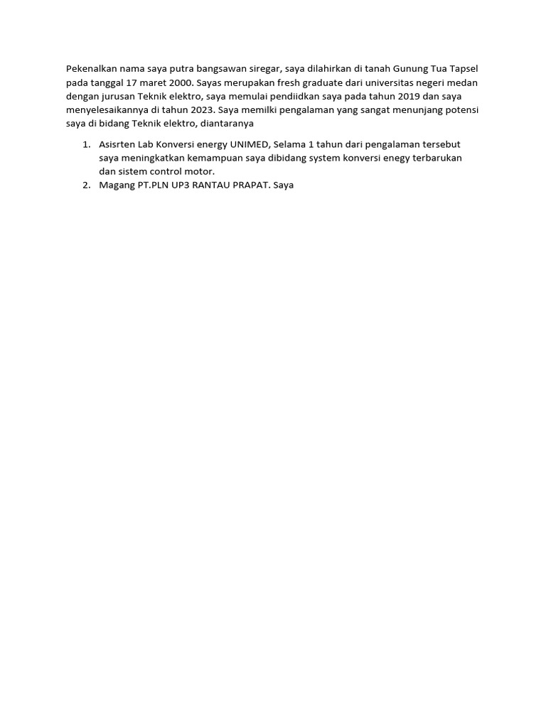 Pekenalkan Nama Saya Putra Bangsawan Siregar | PDF