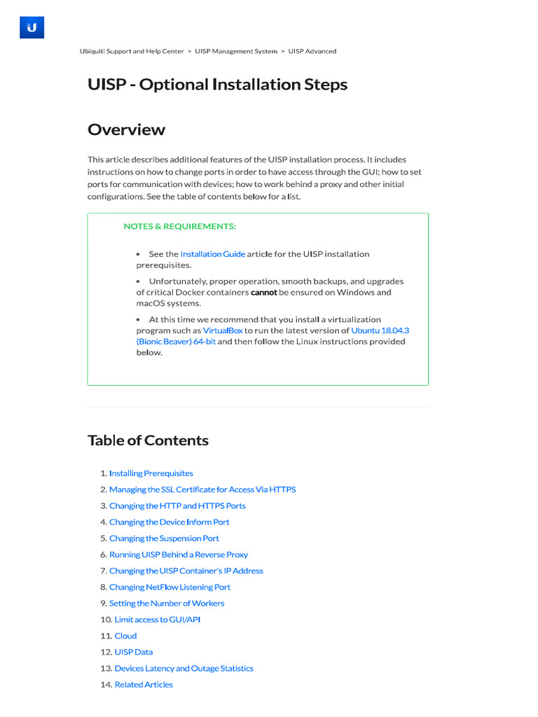 UISP - Optional Installation Steps - Ubiquiti Support and Help Center | PDF