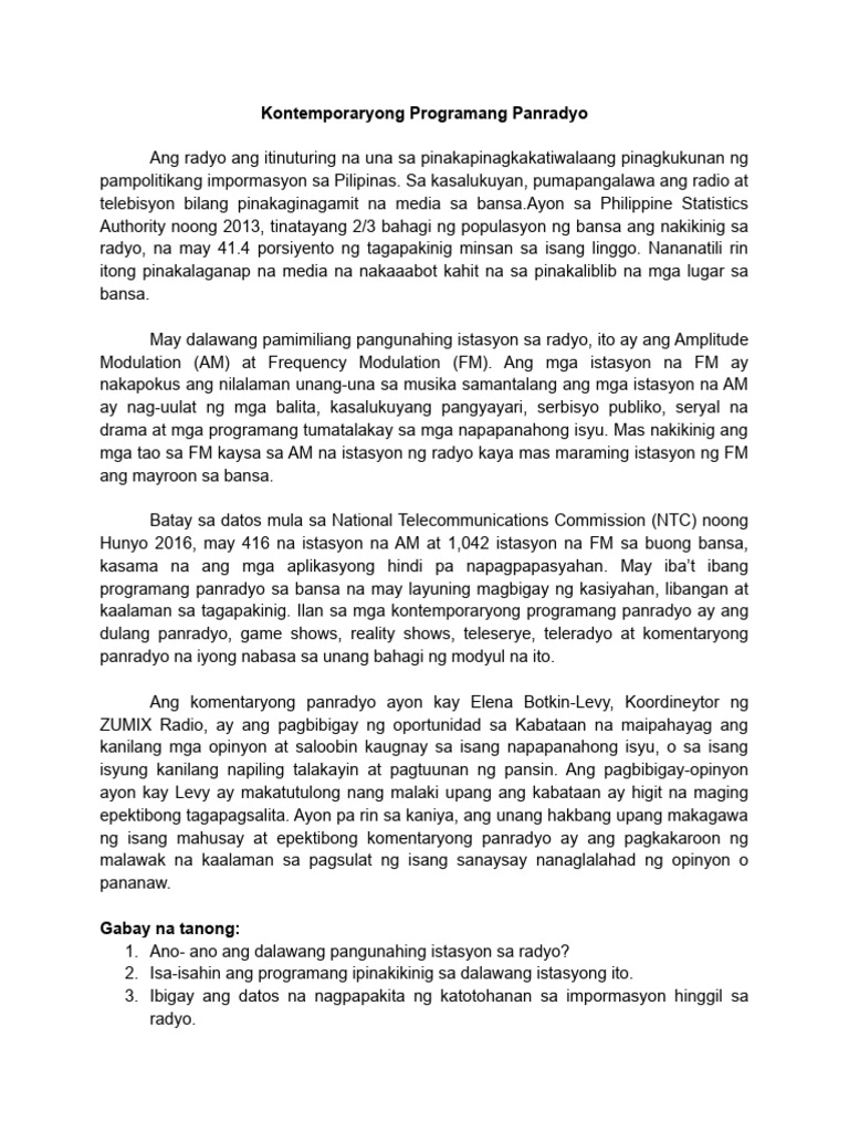 Kontemporaryong Programang Panradyo TEKSTO CATCHUP FRIDAY | PDF