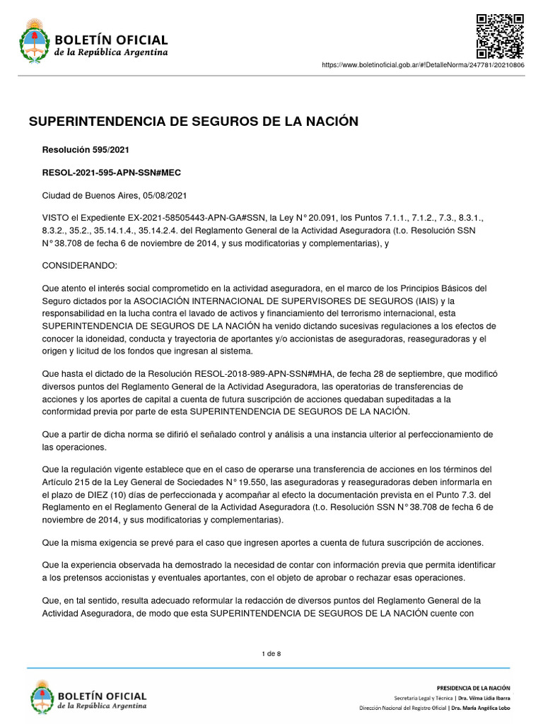 Resolución 595-2021 SSN | PDF | Seguro | Reaseguro