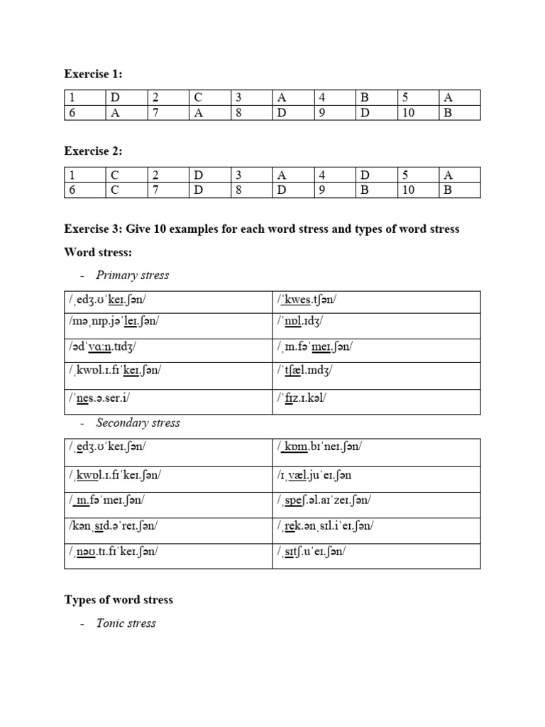 Word Stress Exercises | PDF