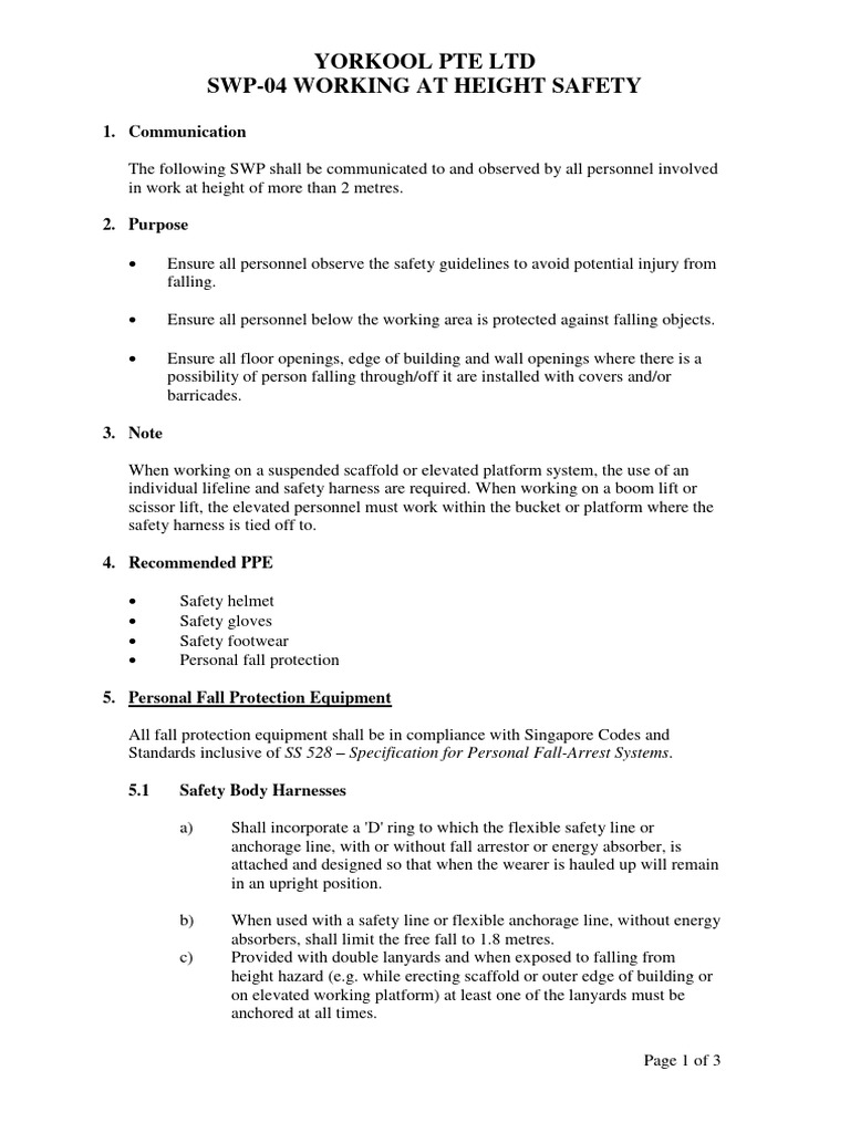 SWP-04 Working at Height Safety | PDF | Safety