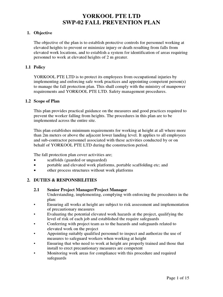 Fall Prevention Plan for Elevated Work | PDF | Scaffolding | Wear