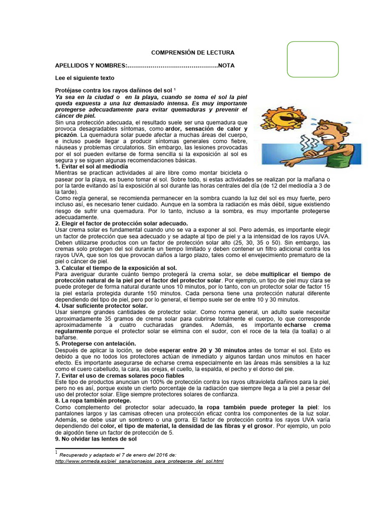 Consejos para Protegerse del Sol | PDF | Protector solar | Quemar
