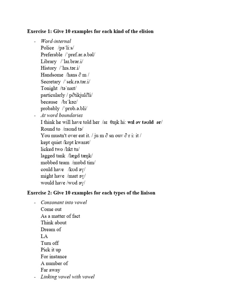 The Elision and Liaison-Sound Linking | PDF