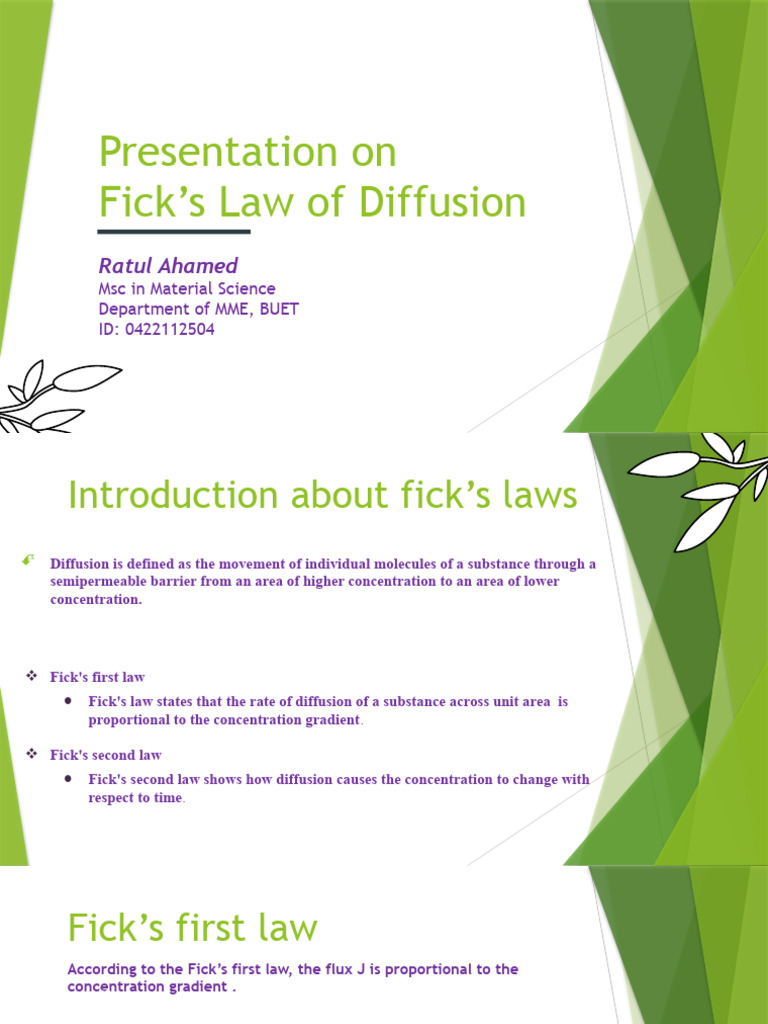 Presentation On Fick's Law | PDF