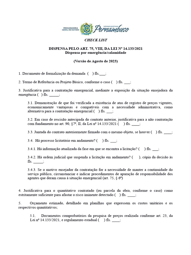 Check List para Dispensa de Licitação | PDF | Orçamento | Business