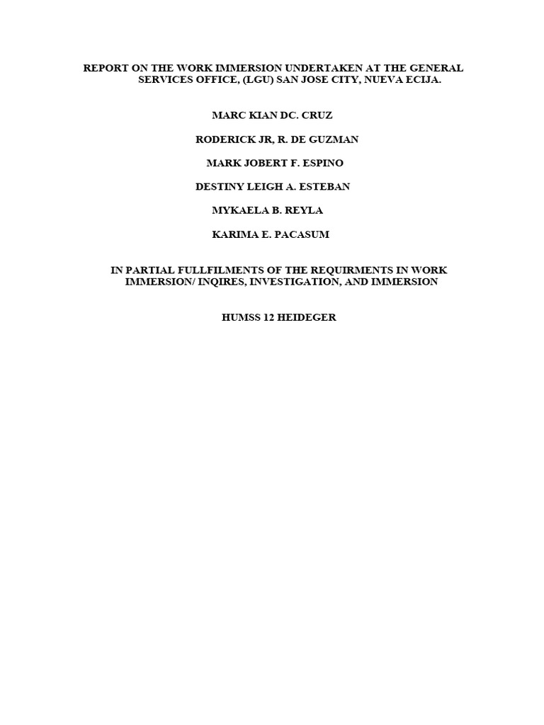 Work Immersion Report: General Services Office | PDF | Learning ...