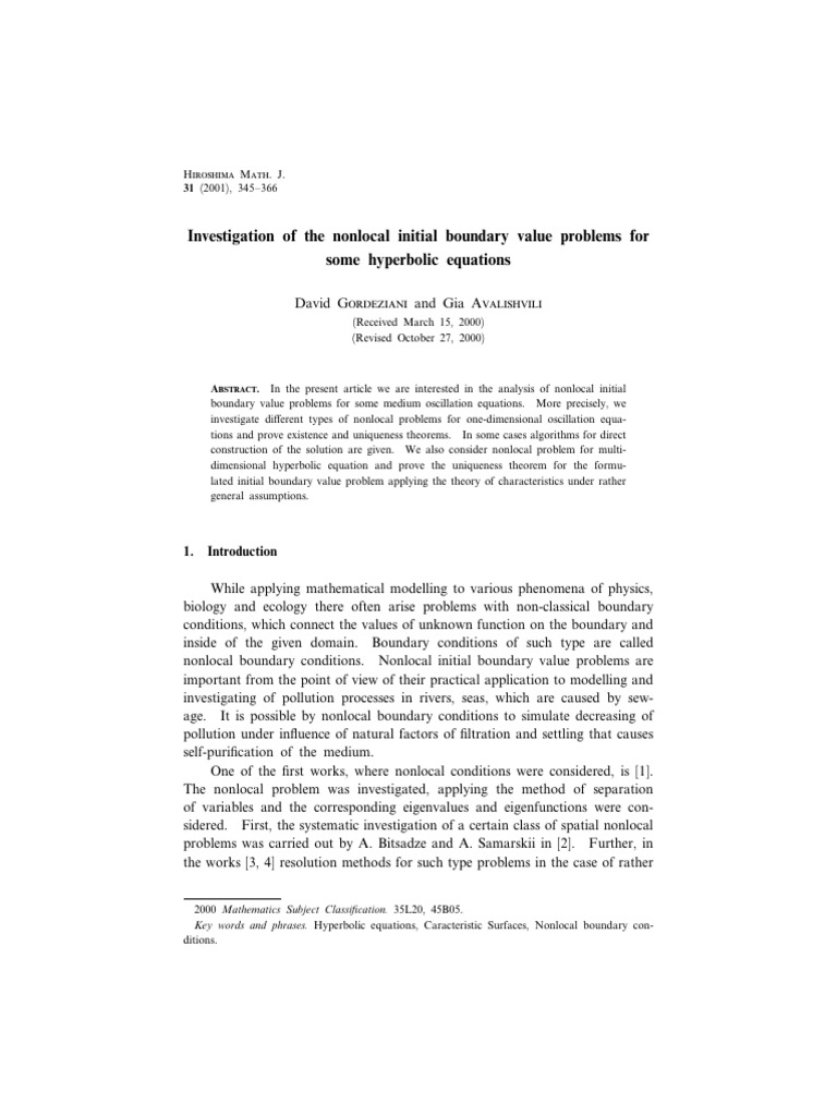 Investigation of The Nonlocal Initial Bo | PDF | Boundary Value Problem | Equations