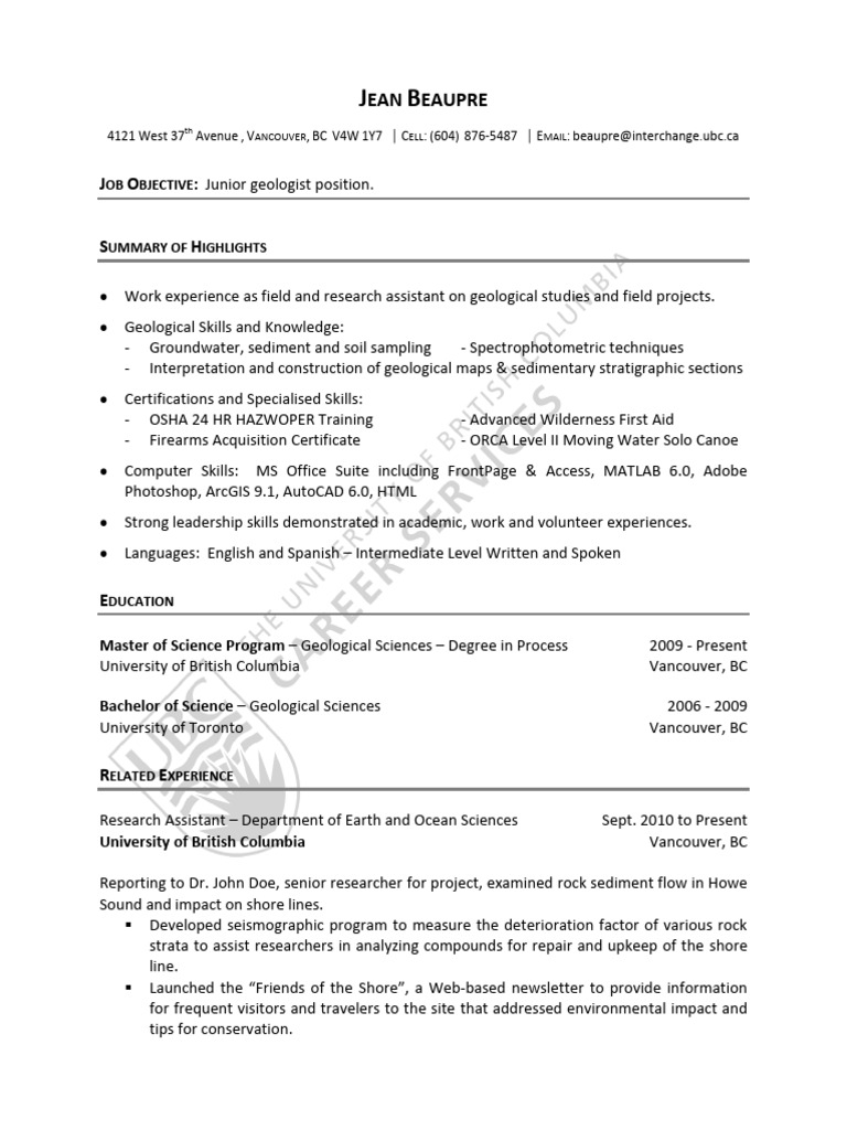 Gps MSC Eos Jean Beaupre Resume | PDF | Geology | Earth Sciences