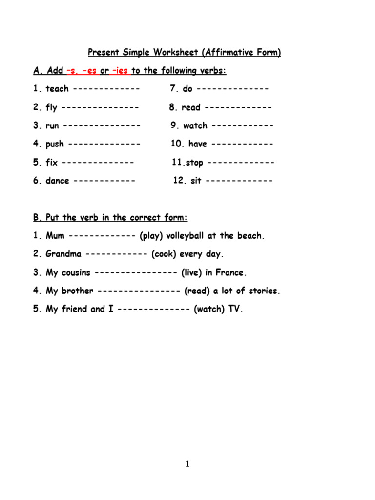 Present Simple Worksheet (Negative Form) | PDF