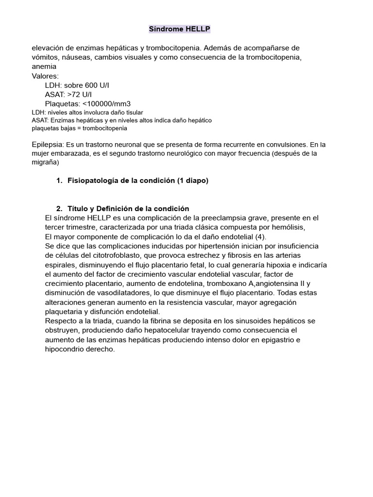 Síndrome HELLP | PDF | Enfermedades y trastornos | Medicina CLINICA