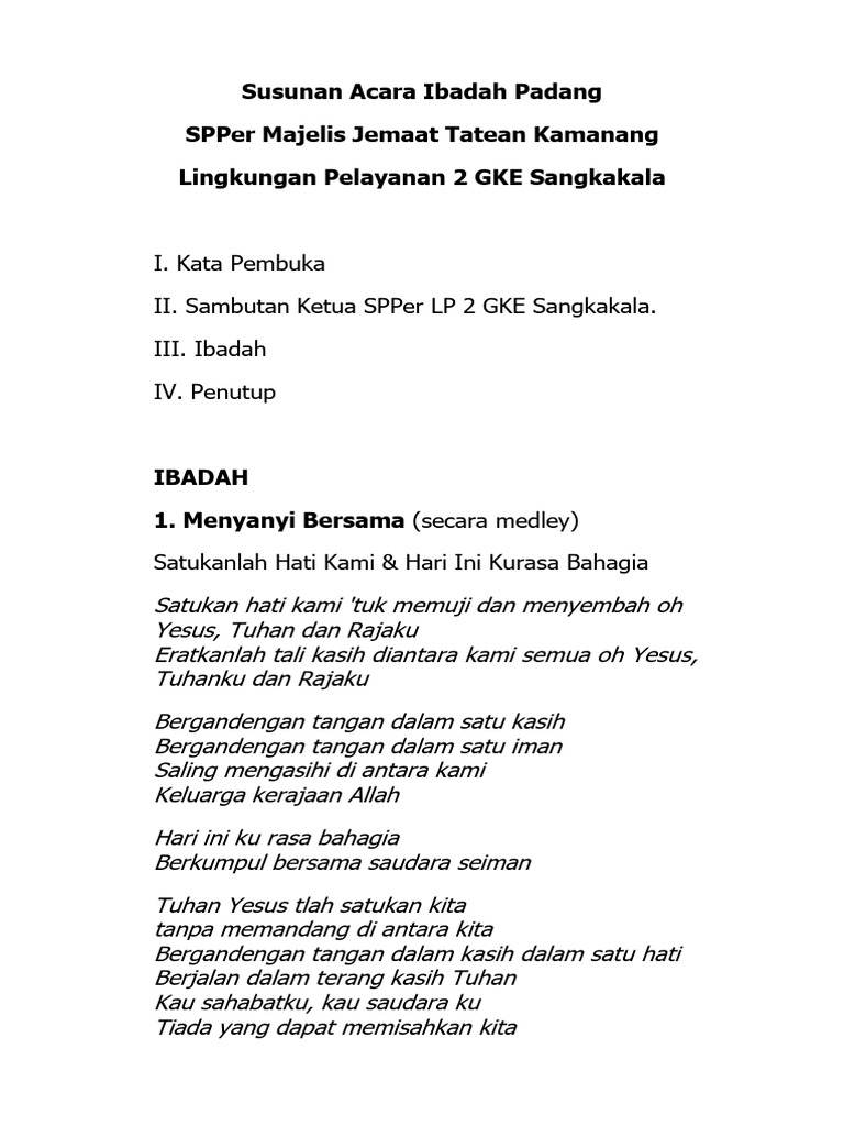 Susunan Acara Ibadah Padang SPPer LP2-1 | PDF