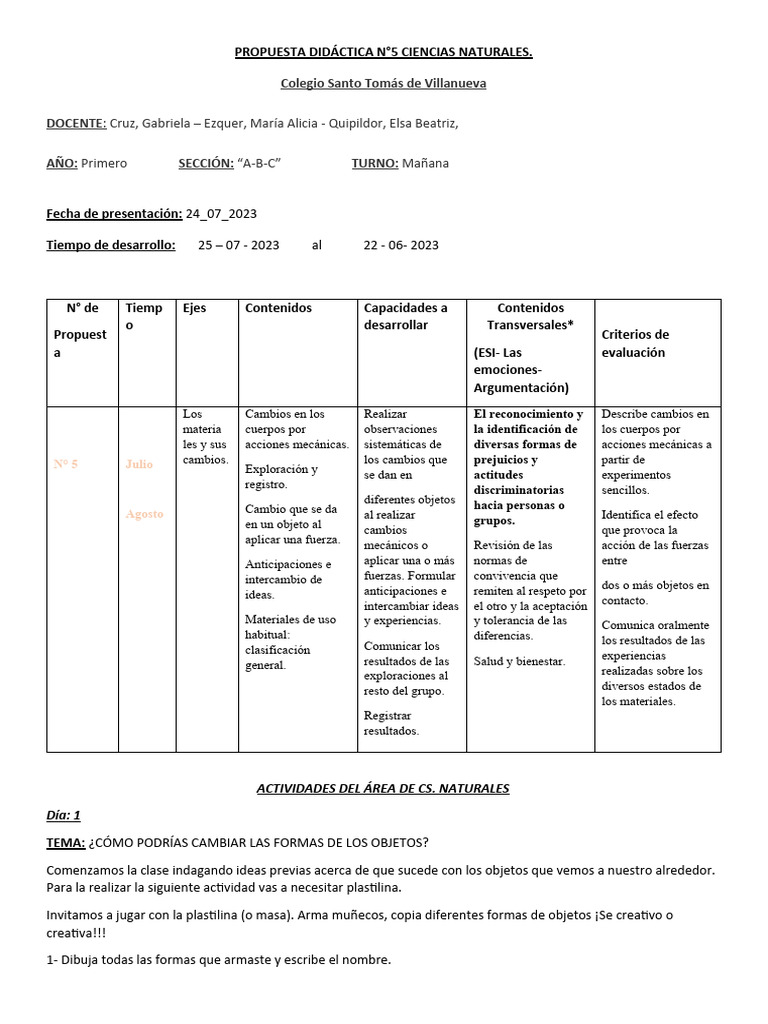 Prop. Didac N°5 Cs Nat. STV | PDF | Papel