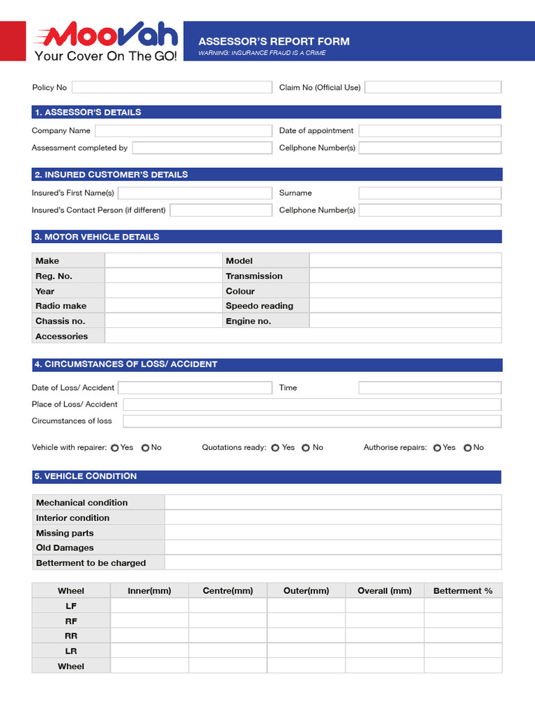 Loss Assessor Report Form | PDF | Vehicles | Car Body Styles