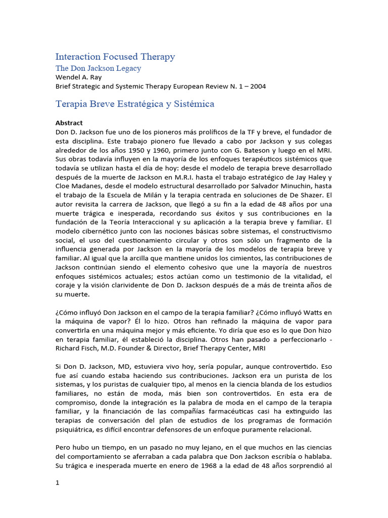 Don Jackson - El Legado | PDF | Psicoterapia | Sicología