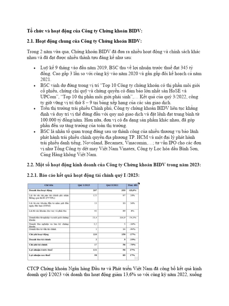 T CH C Và Ho T Đ NG C A Công Ty CH NG Khoán BIDV | PDF