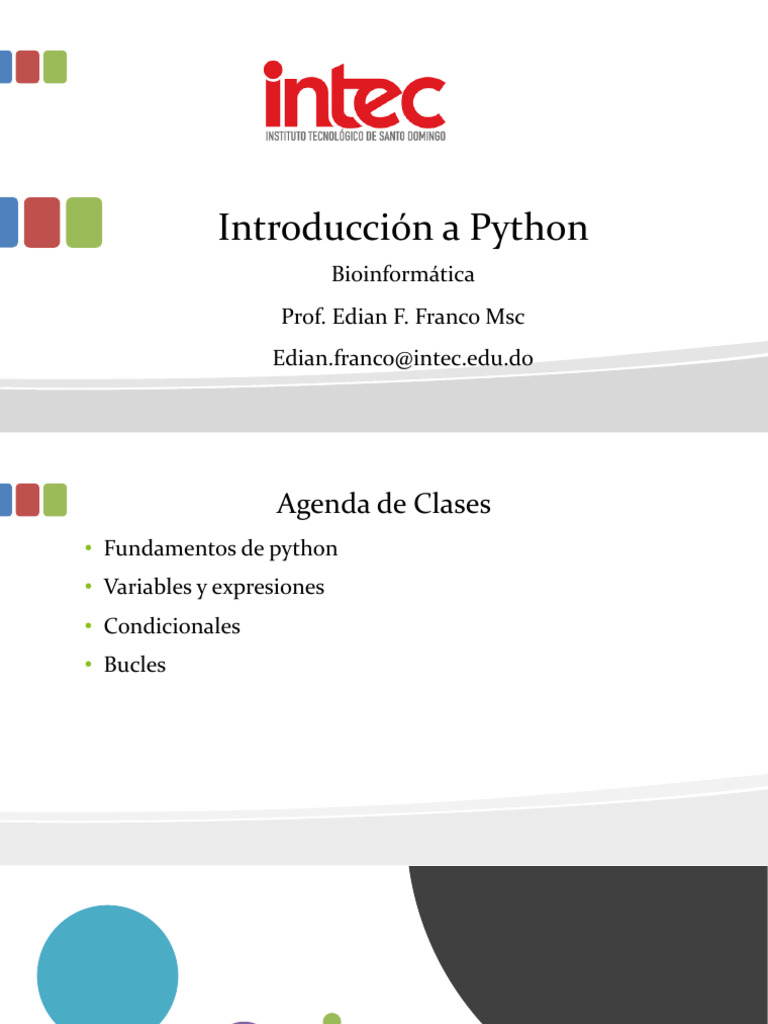 Introducción A Python: Bioinformática Prof. Edian F. Franco MSC Edian ...
