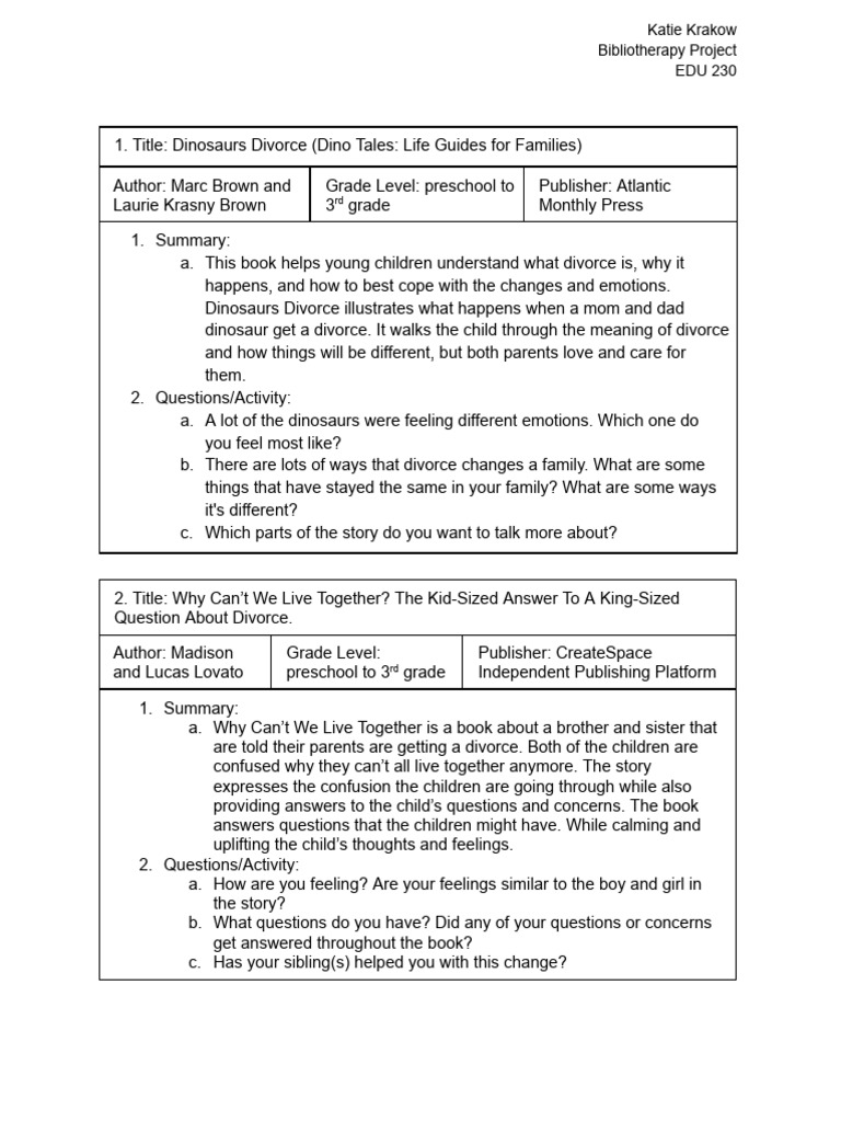 Bibliotherapy Project | PDF | Divorce