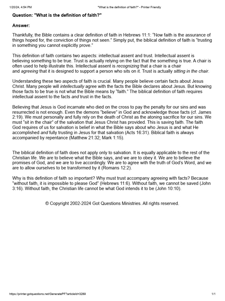 What Is The Definition of Faith - Printer Friendly | PDF | Faith ...