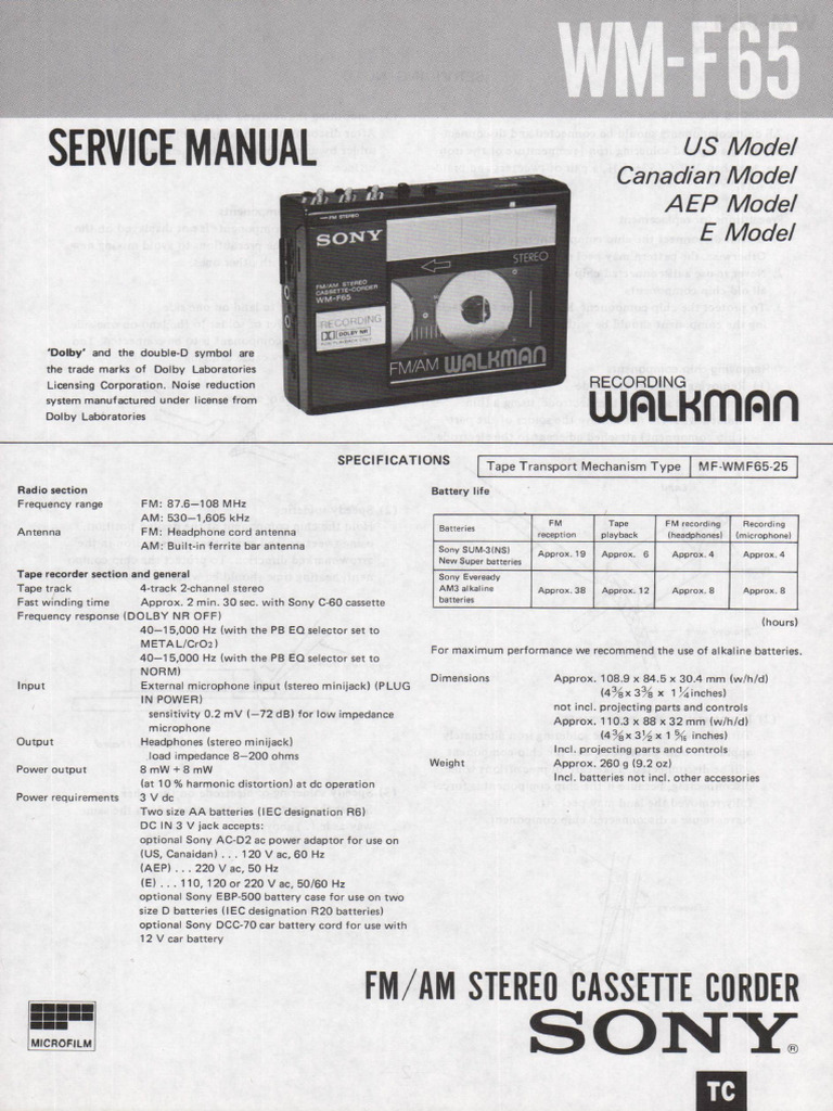 Hfe Sony Wm-f65 Service | PDF