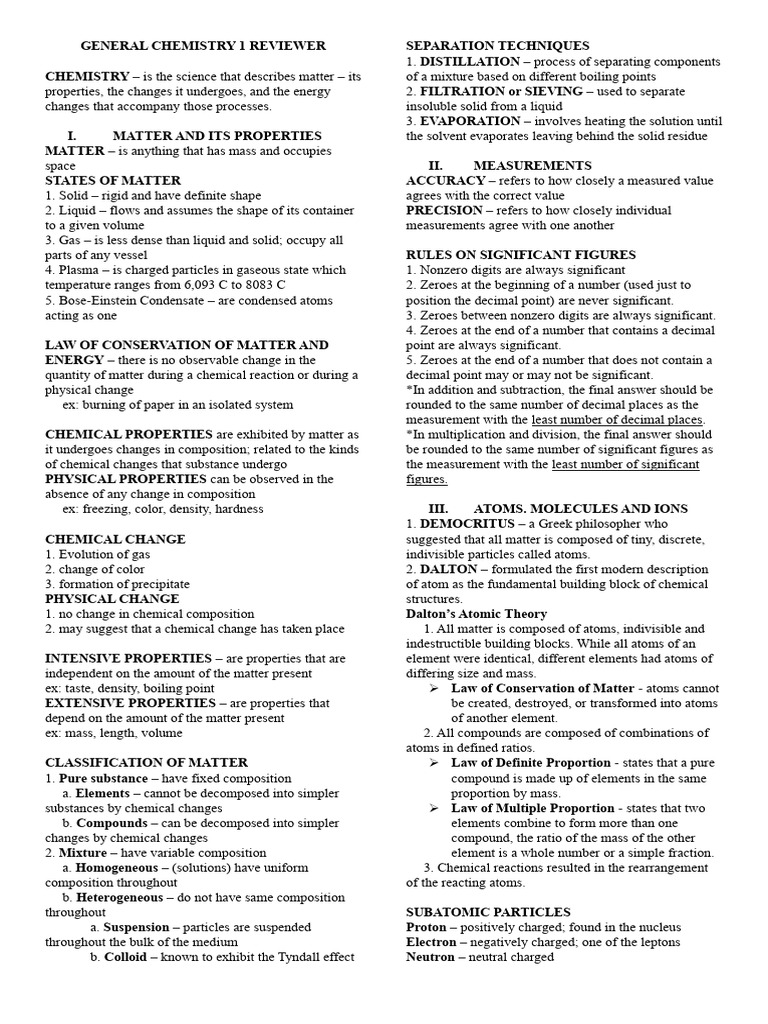 GenChem1 3rd Quarter Reviewer | PDF | Mole (Unit) | Matter