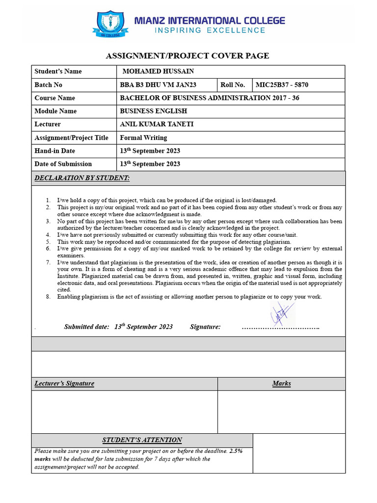 Letter Writing Assignment | PDF | Plagiarism