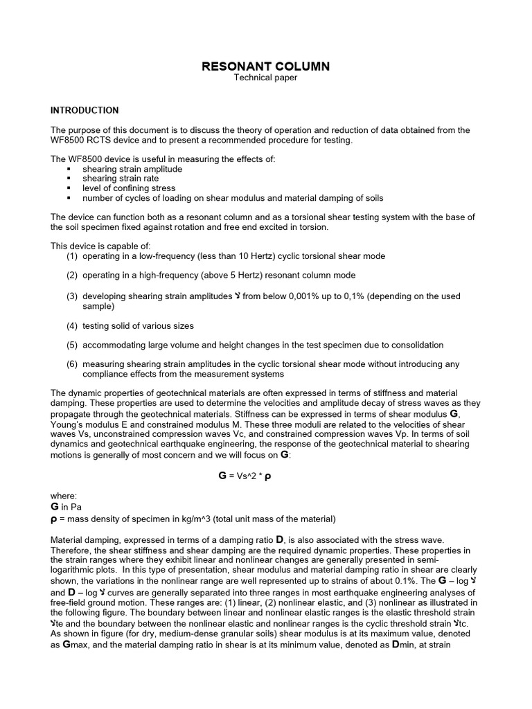 Resonant Column Technical Paper | PDF | Deformation (Engineering ...