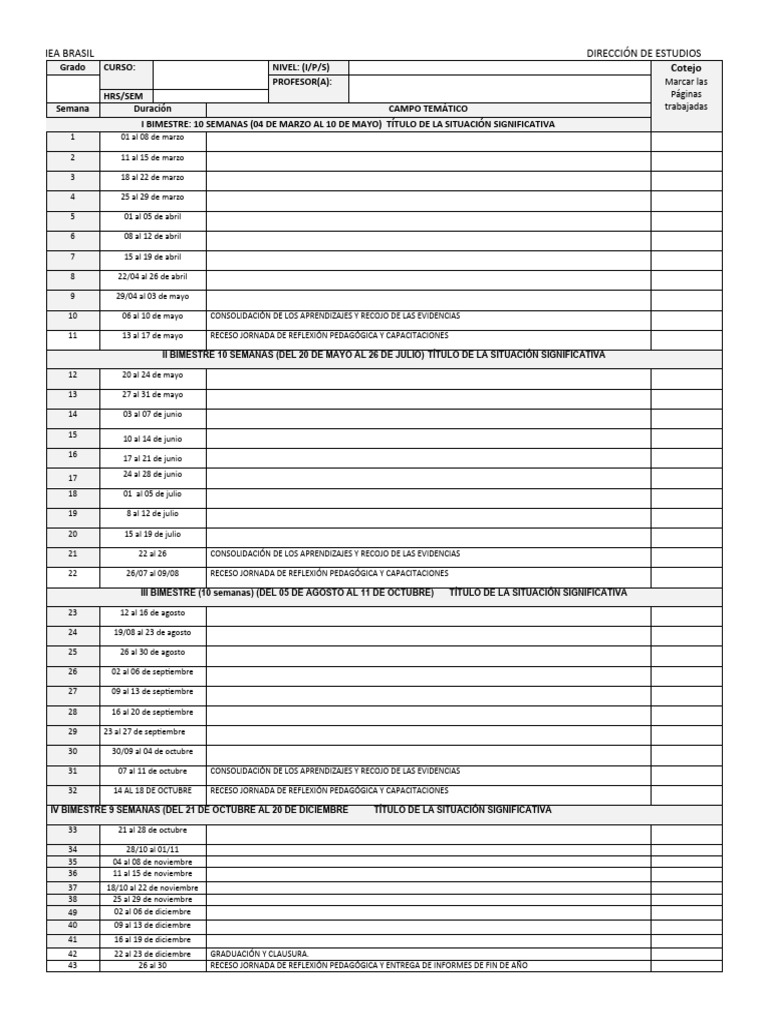 Formato de Temario Anual 2024 | PDF