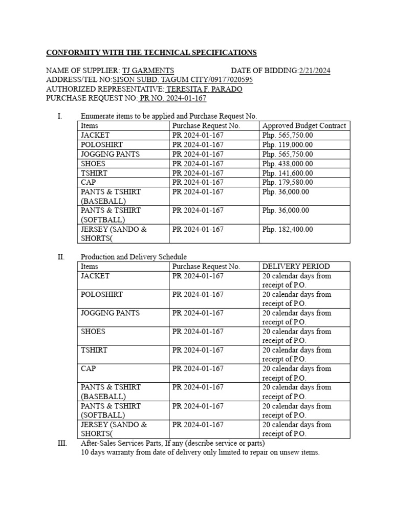 Technical Specifications Compliance Document | PDF | Shoe | Textiles